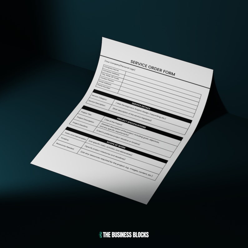 Service Order Form Template Order Form for Services Custom Service ...