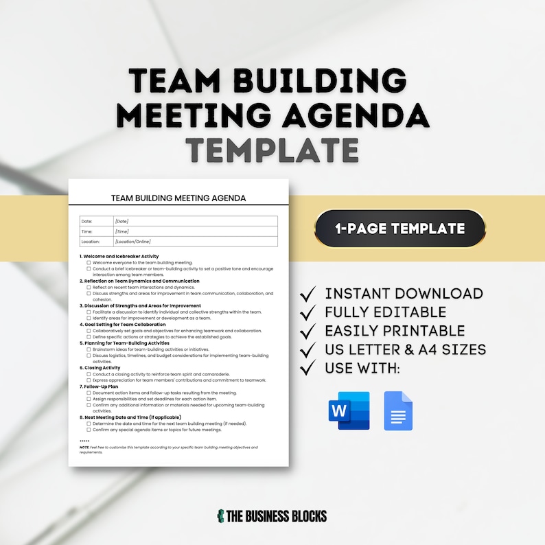 Team Building Meeting Agenda Template: Editable Session Plan (google ...