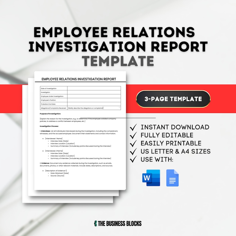 Employee Relations Investigation Report Template Human Resources ...
