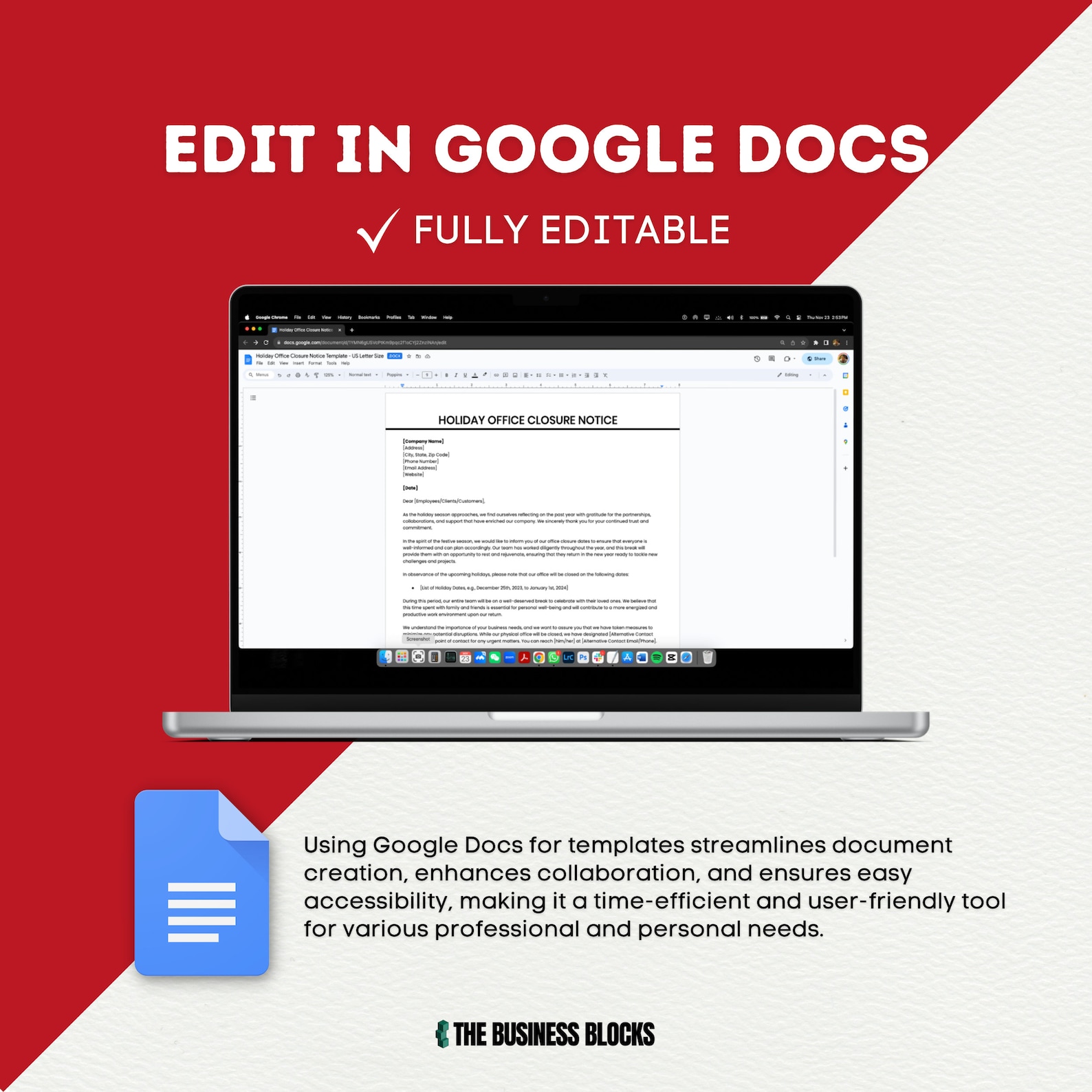 Holiday Office Closure Notice Template: Editable Announcement (digital ...