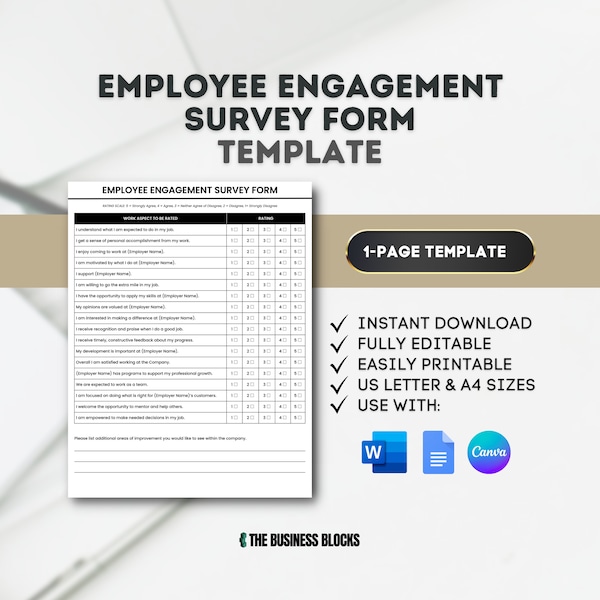 Employee Engagement Questionnaire Template - Etsy