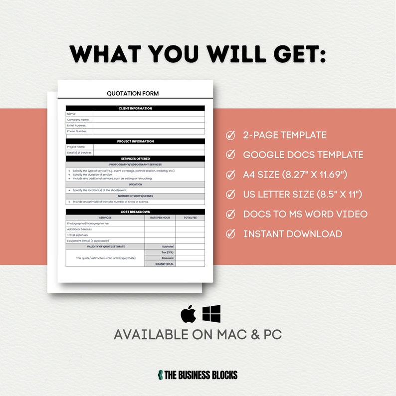 Photography Quotation Form Template: Pricing Form (digital Download) - Etsy