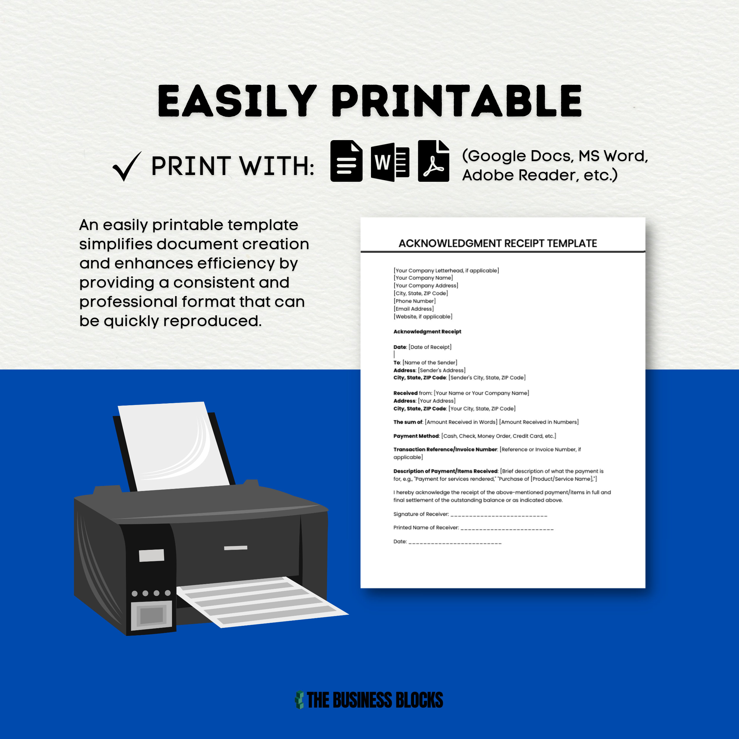 Acknowledgment Receipt Template: Small Business Sales, Instant Download ...