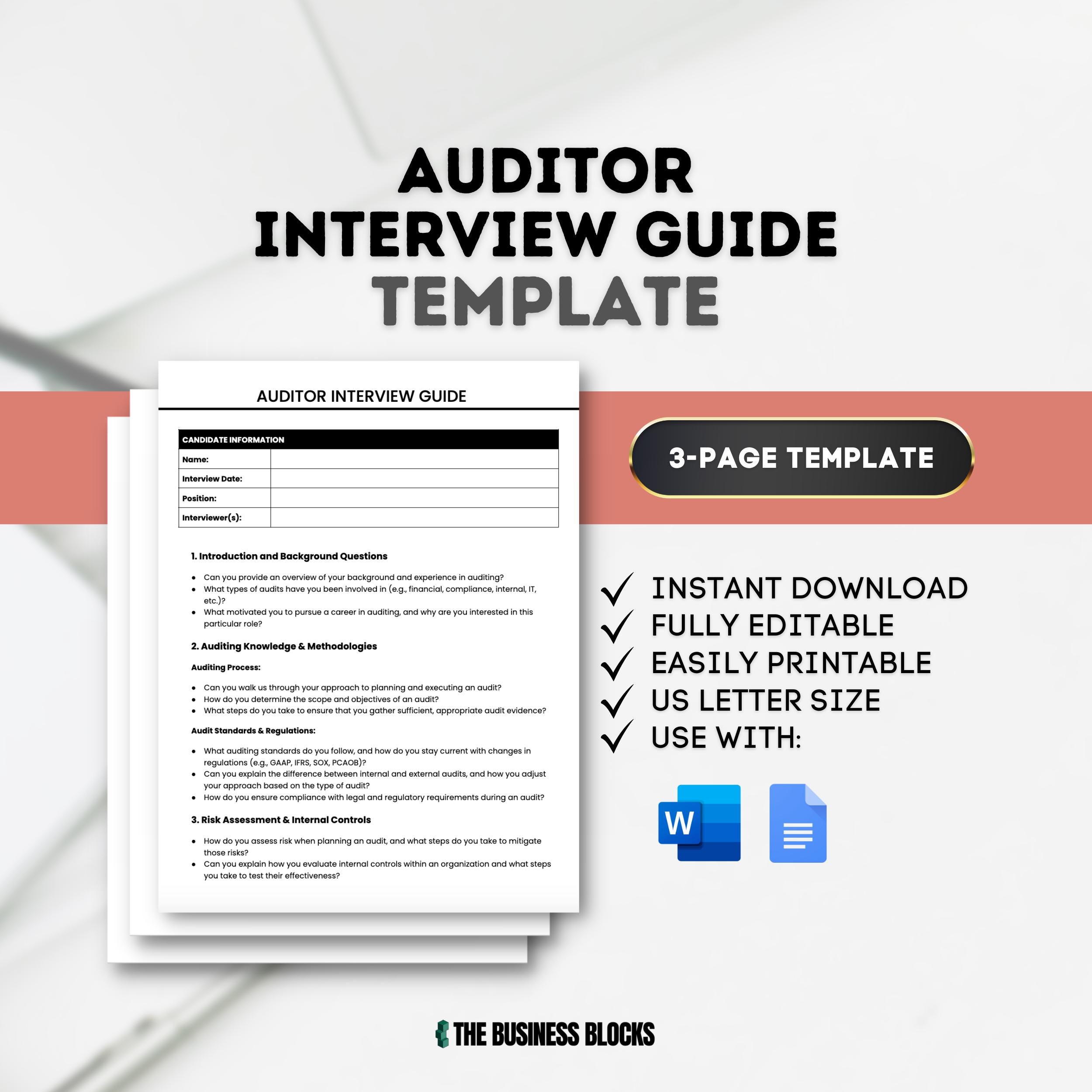 Auditor Interview Guide Template: HR Hiring (google Docs, MS Word) - Etsy