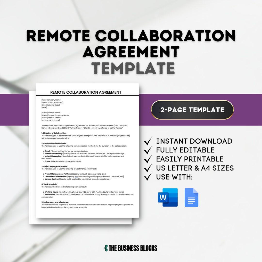 Remote Collaboration Agreement Template: Virtual Work Contract (digital ...