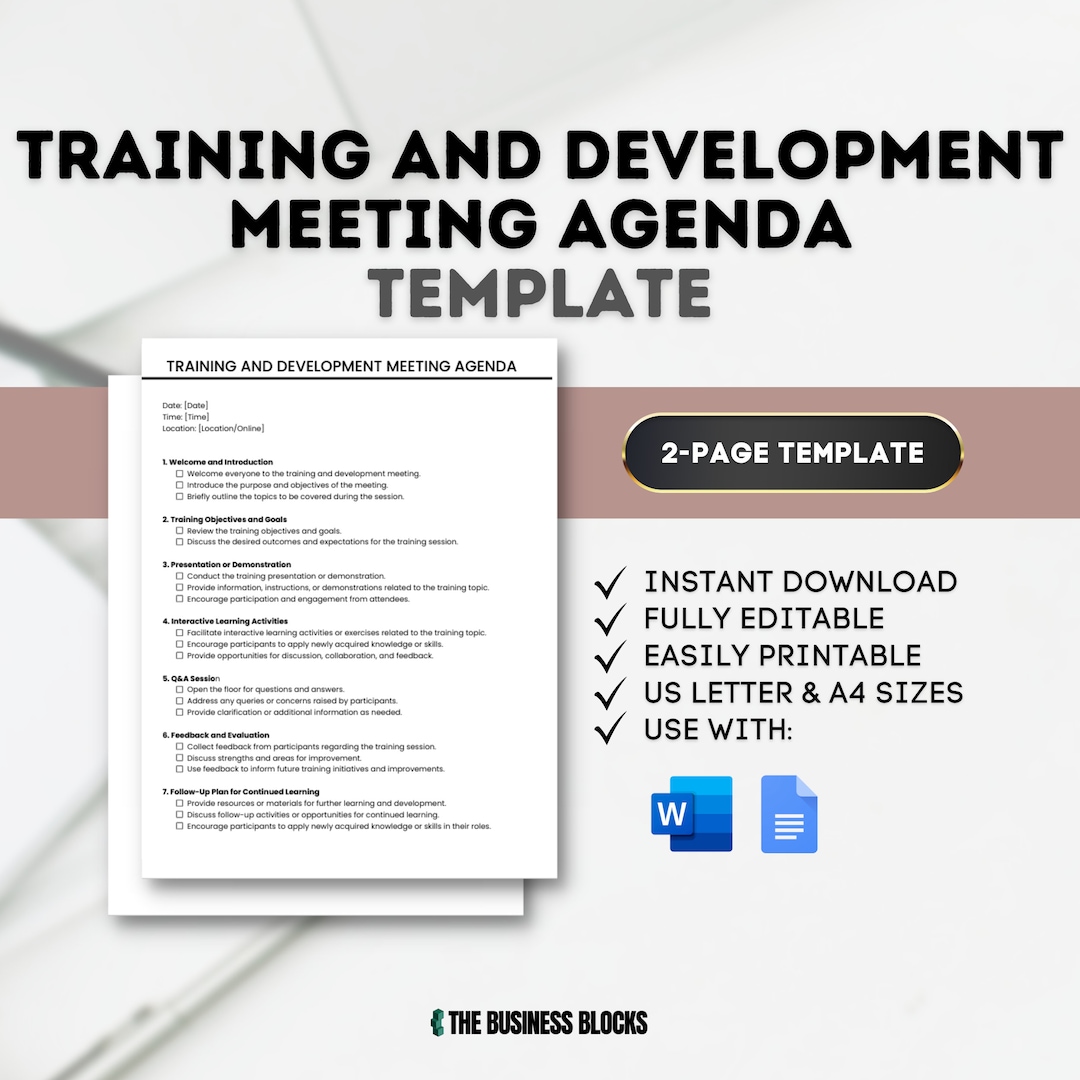 Training and Development Meeting Agenda Template Training Meeting ...