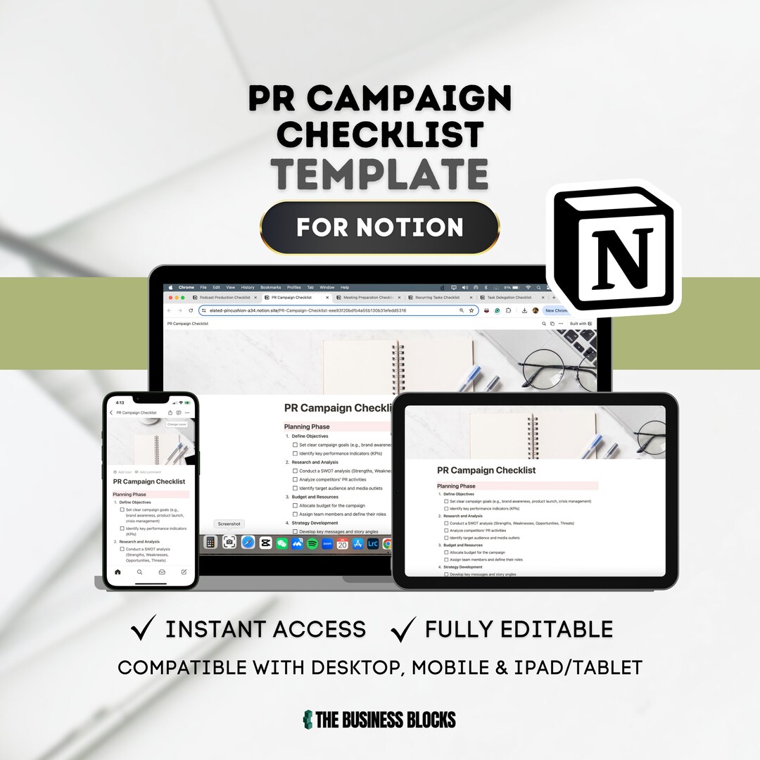 Notion PR Campaign Checklist Template: Public Relations Guide - Etsy