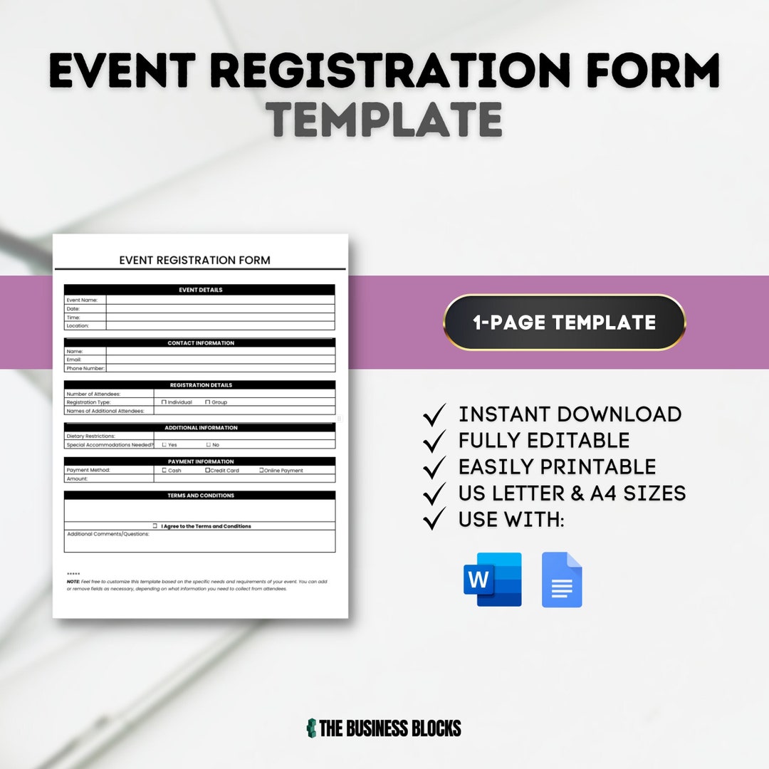 Event Registration Form Template: Customizable Attendee Details ...
