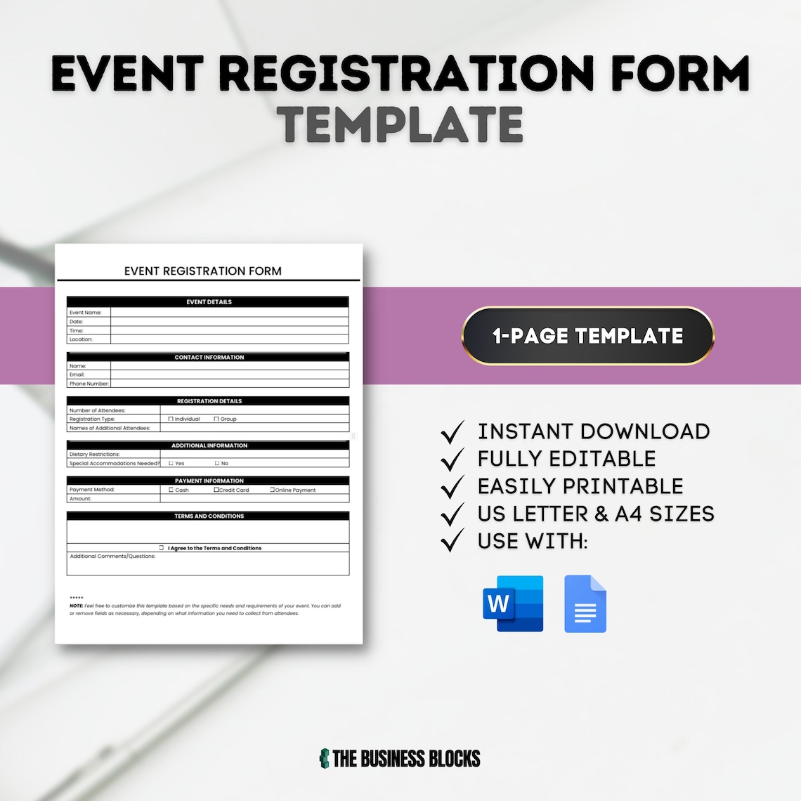 Event Registration Form Template: Customizable Attendee Details ...
