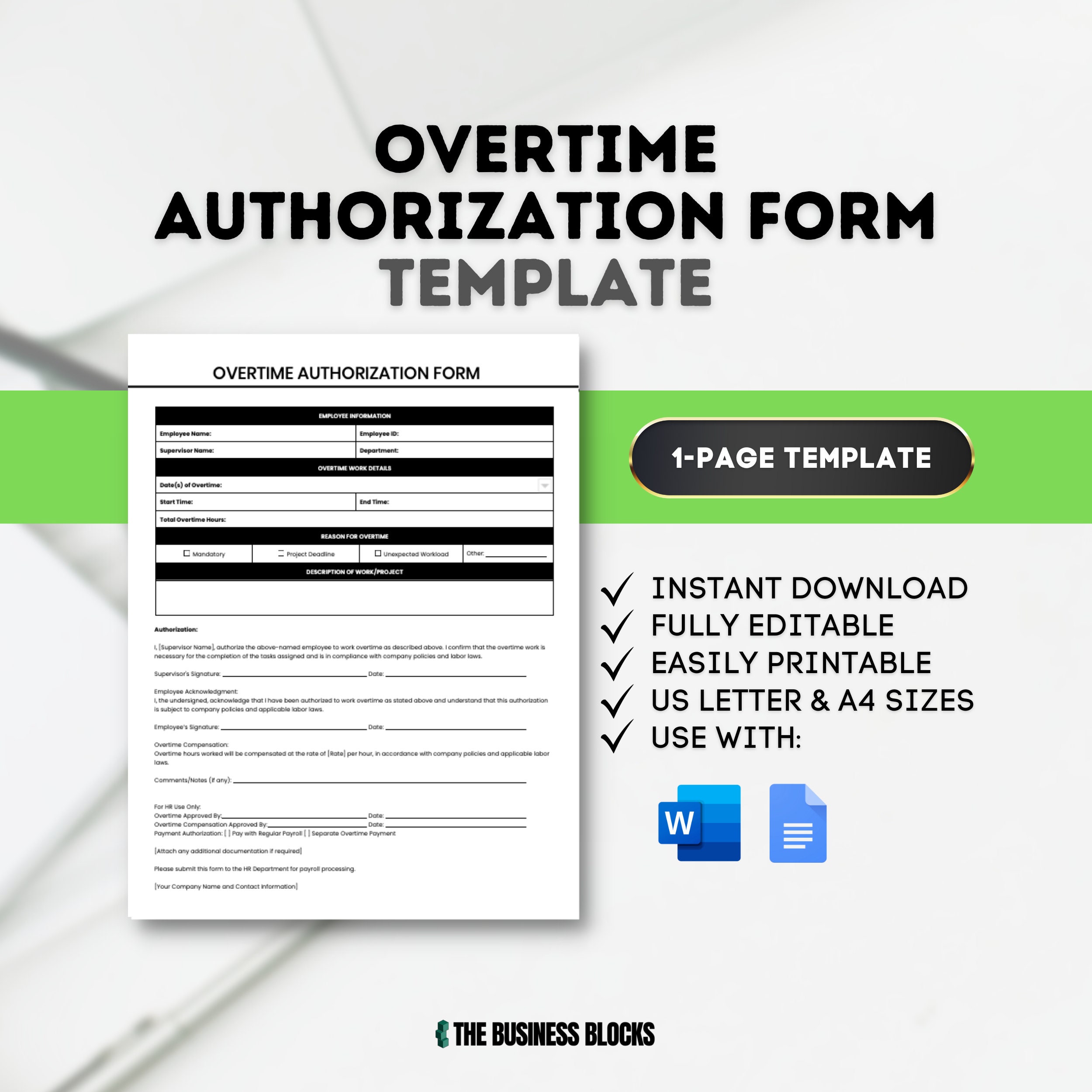 Overtime Authorization Form Template: Editable Request & Tracking (google Docs, MS Word) - Etsy