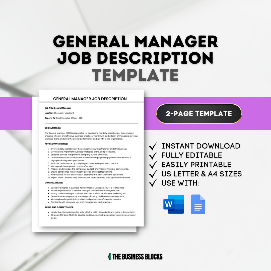 General Manager Job Description Template: Editable Hiring Guide (google ...