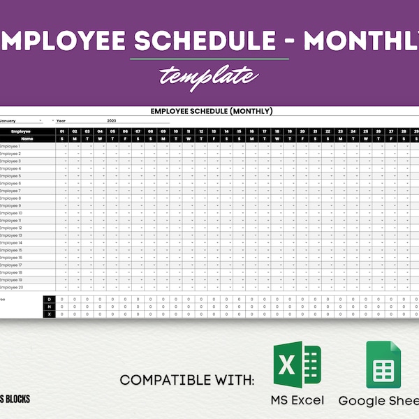 Excel Monthly Employee Tracker - Etsy