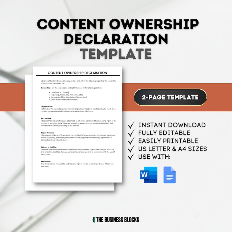 Content Ownership Declaration Template Copyright Declaration Content ...