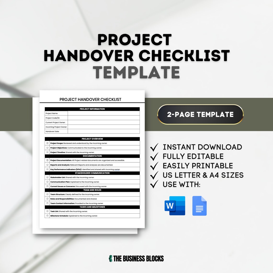 Project Handover Checklist Template Project Transition Checklist ...