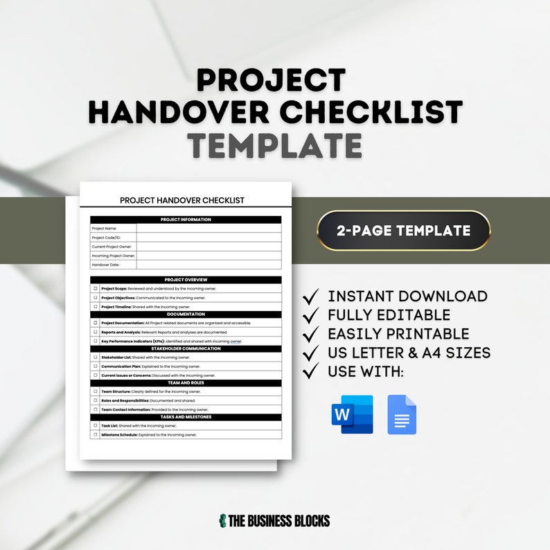 Project Handover Checklist Template Project Transition Checklist ...