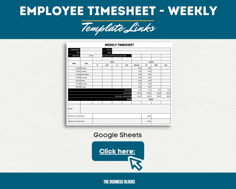 Employee Timesheet Template: Weekly Google Sheets & Excel (digital ...