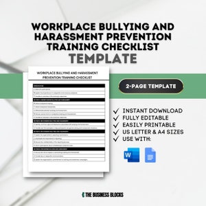 Workplace Bullying and Harassment Prevention Training Checklist ...