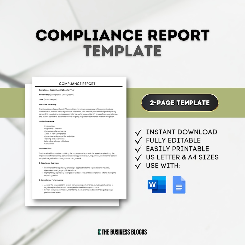 Compliance Report Template: Editable Regulatory Audit (google Docs ...