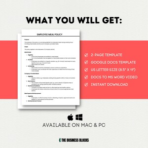 Employee Meal Policy Template: Editable HR Document (google Docs, MS ...