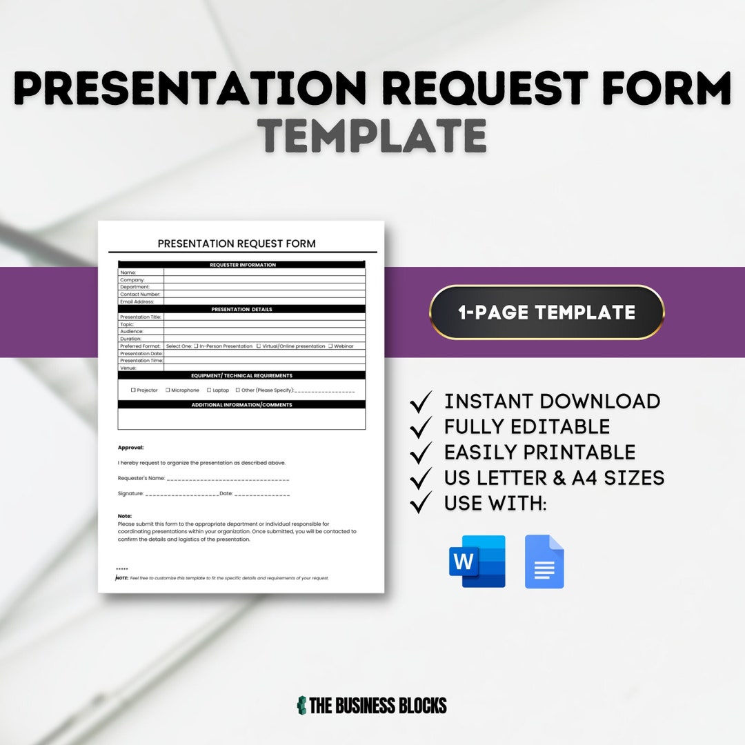 Presentation Request Form Template: Editable Business Form (digital ...