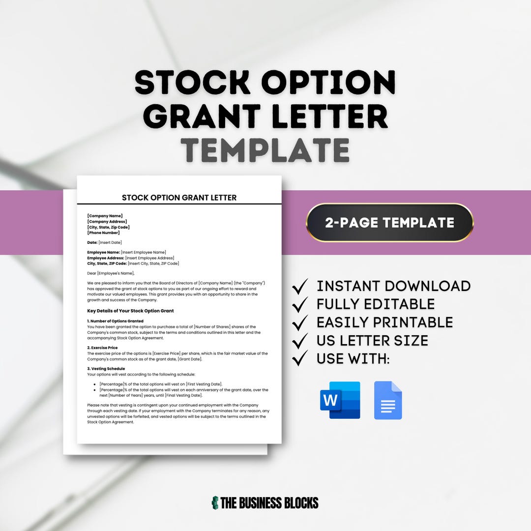 Stock Option Grant Letter Template: Employee Stock Ownership (digital ...