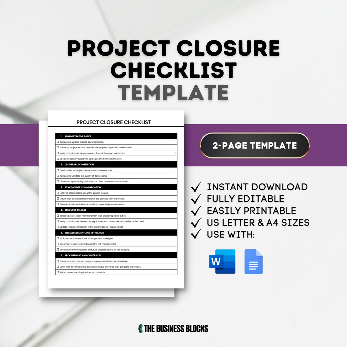 Project Closure Checklist Template: Project Management (digital ...