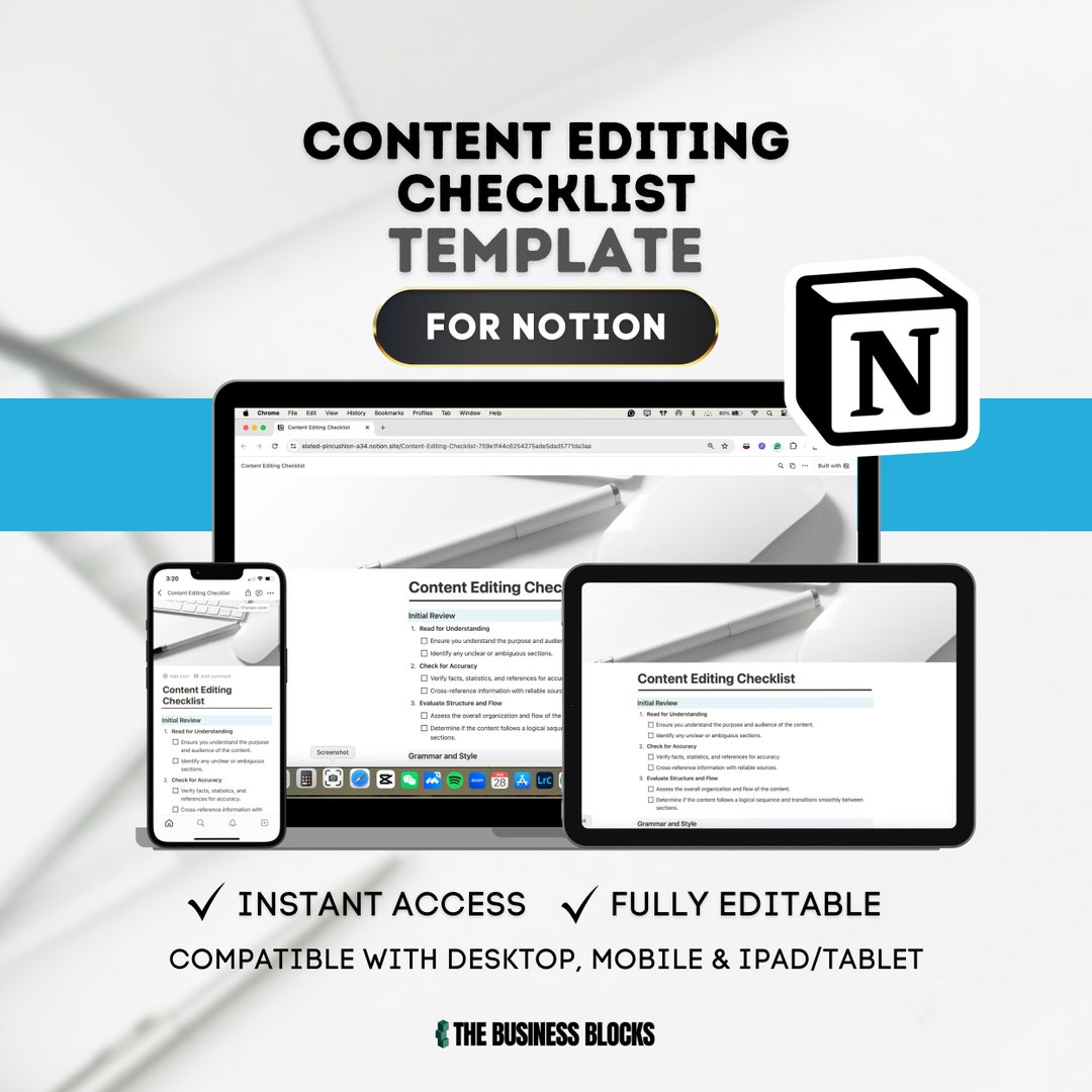 NOTION Content Editing Checklist Template Content Review Blog Editing Writing Checklist ...