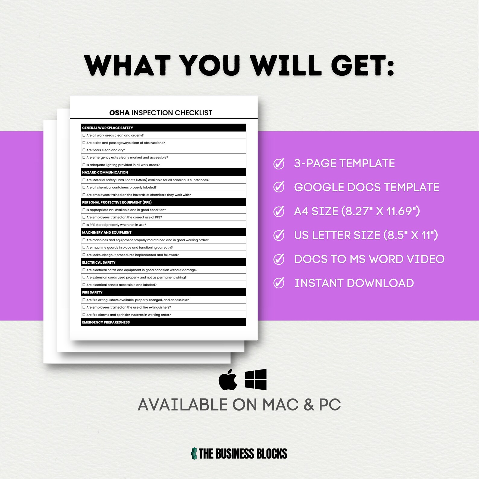 OSHA Inspection Checklist Template O.S.H.A. Compliance Workplace Safety ...