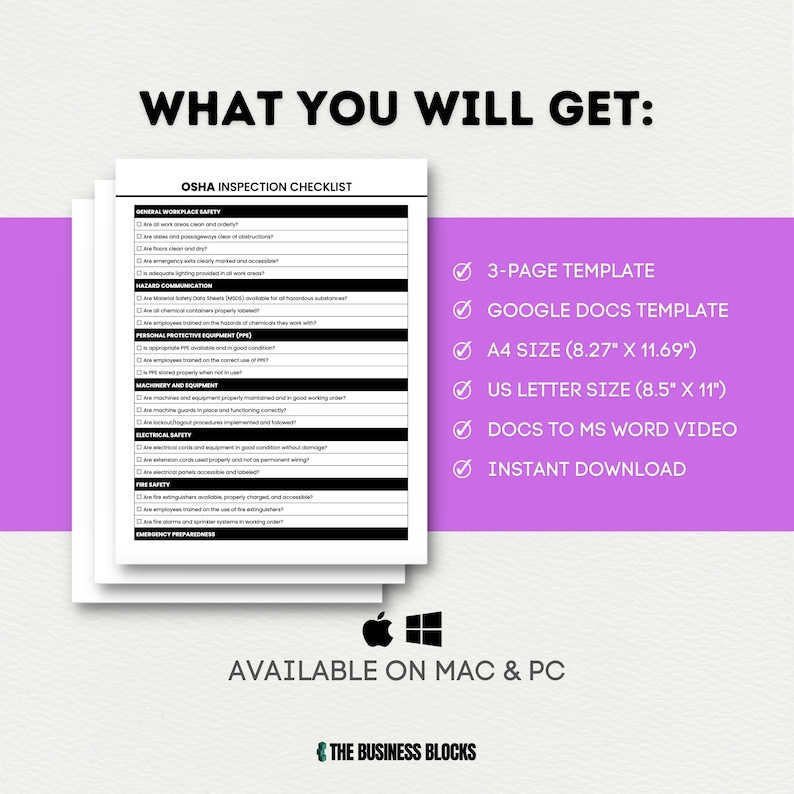 OSHA Inspection Checklist Template O.S.H.A. Compliance Workplace Safety ...