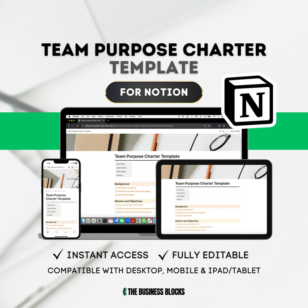 Notion Team Purpose Charter Template: Project Status Report - Etsy