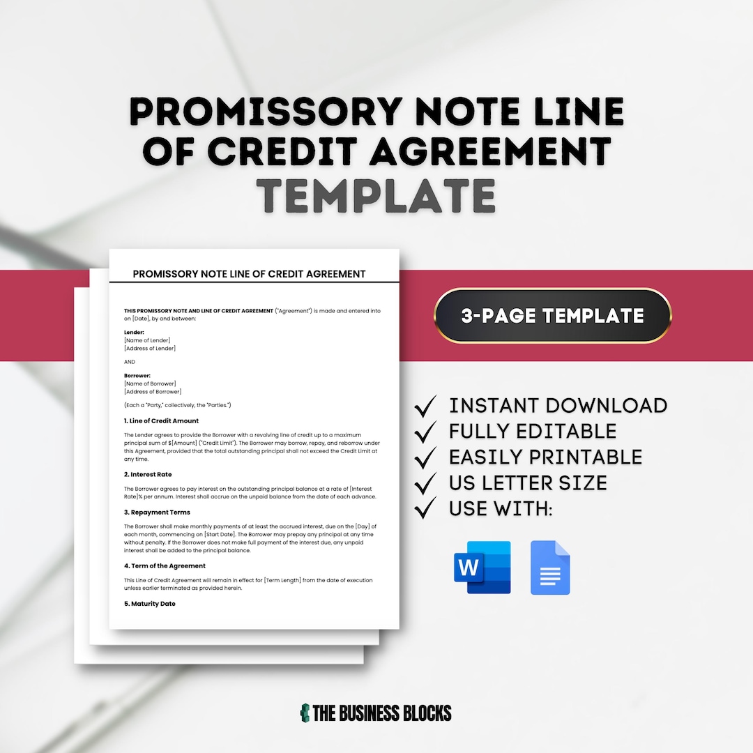 Promissory Note Line of Credit Agreement Template (digital Download) - Etsy