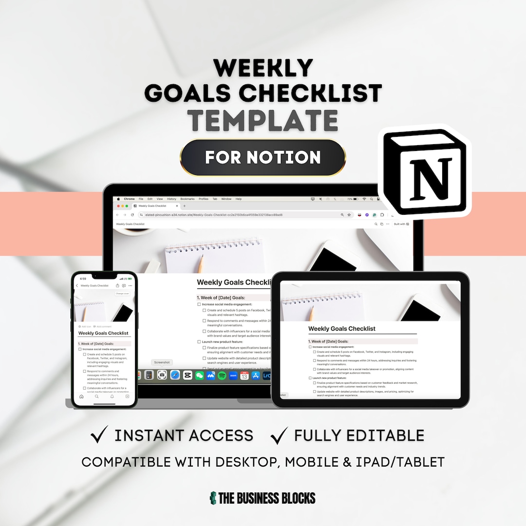 NOTION Weekly Goals Checklist Template Goal Setting Template for Notion ...