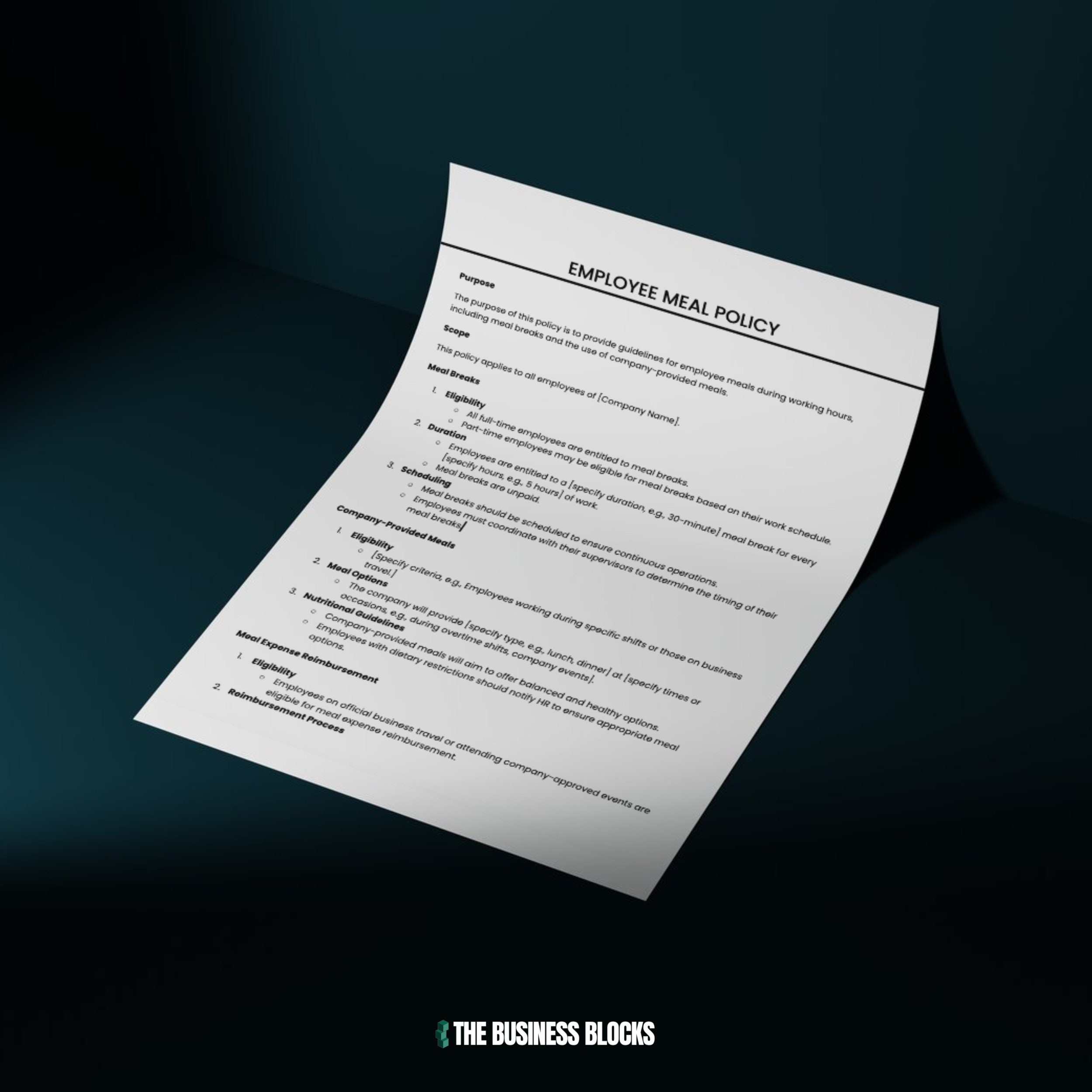 Employee Meal Policy Template: Editable HR Document (google Docs, MS ...