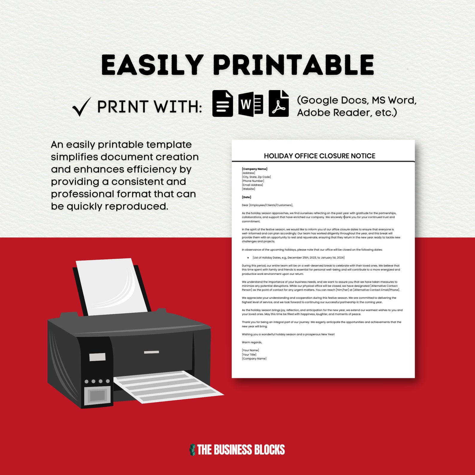 Holiday Office Closure Notice Template: Editable Announcement (digital ...