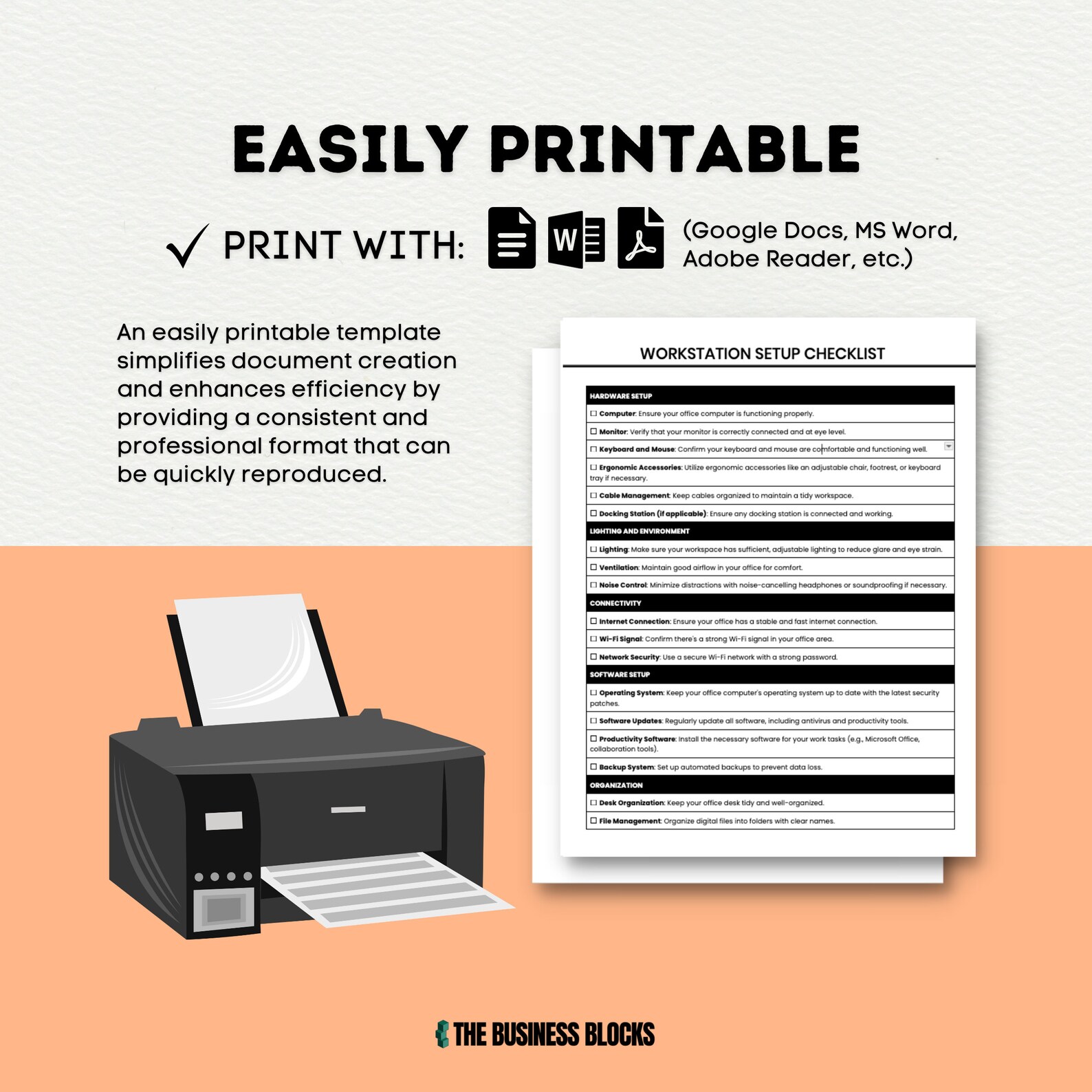 Workstation Setup Checklist Template: Ergonomic Office (digital ...