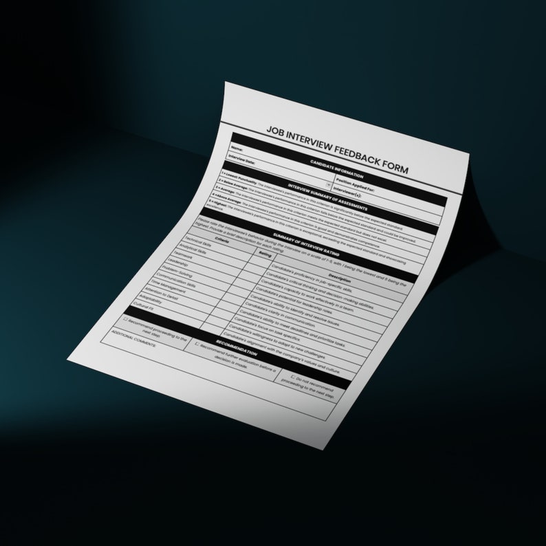 Job Interview Feedback Form Template: HR Interview Evaluation (digital ...