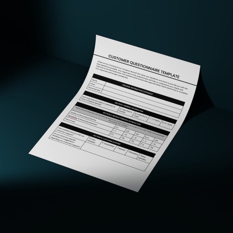 Customer Questionnaire Template Customer Survey Feedback Form Customer ...