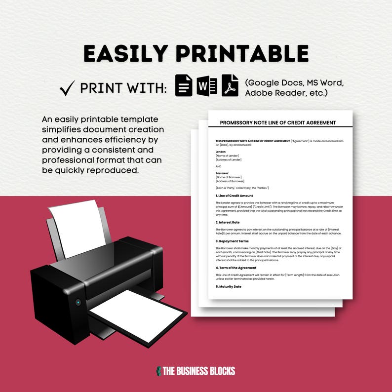 Promissory Note Line of Credit Agreement Template (digital Download) - Etsy