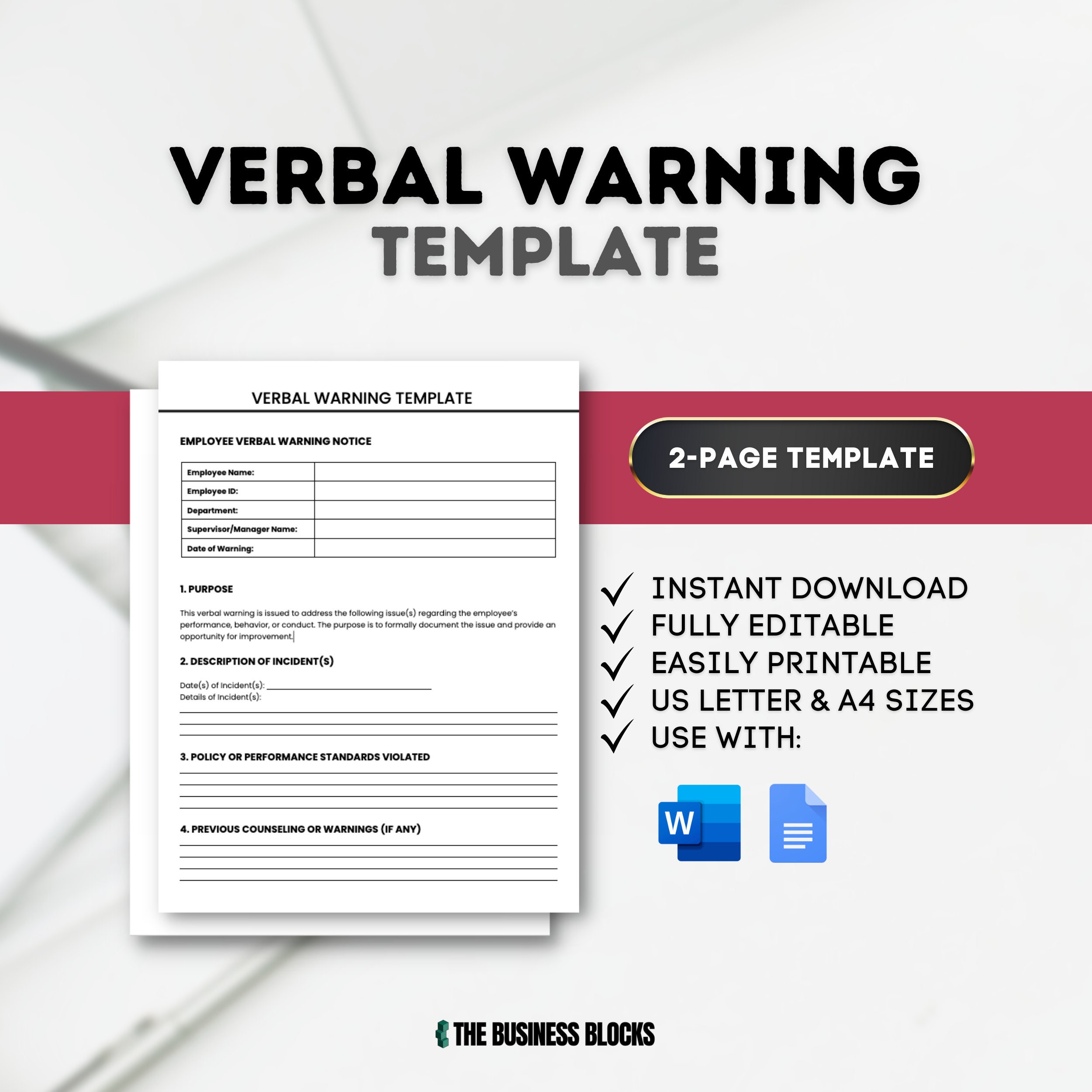 Verbal Warning Template: Employee Disciplinary Form (google Docs, MS ...