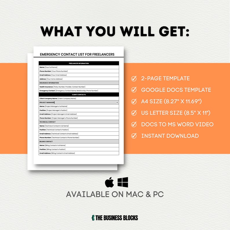Emergency Contact List Template for Freelancers Key Contacts for ...