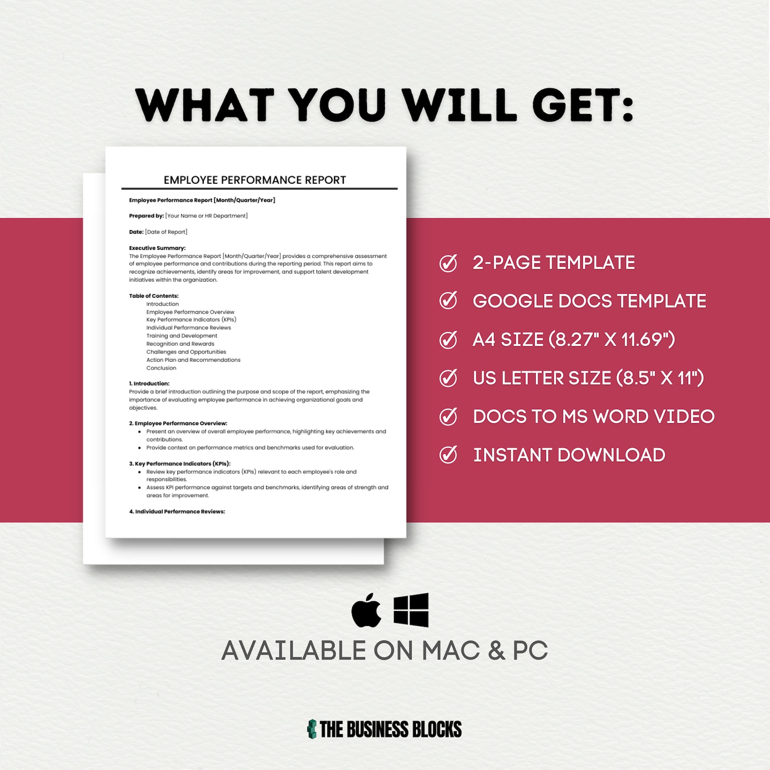 Employee Performance Report Template: Staff Evaluation (google Docs, MS ...