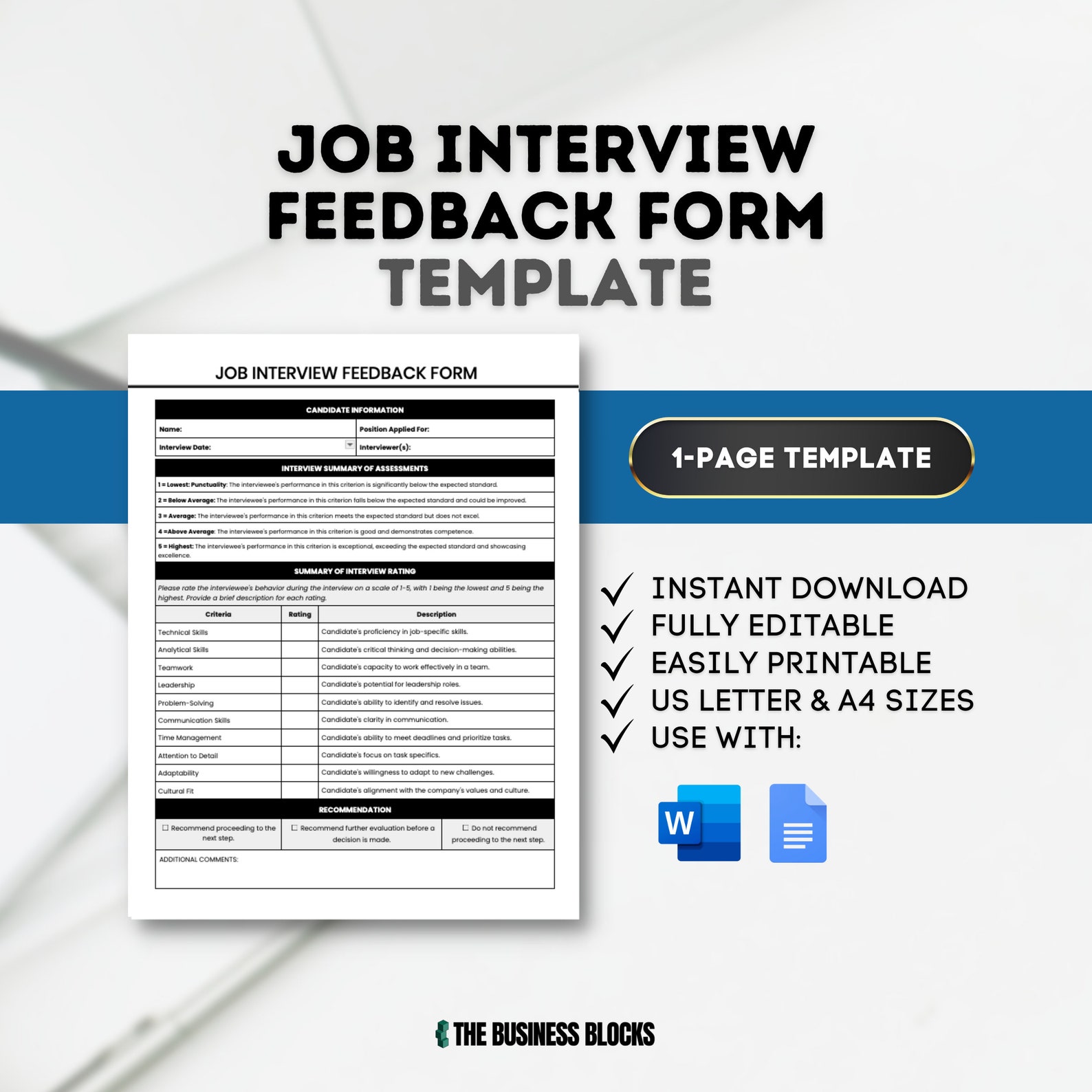 Job Interview Feedback Form Template Human Resources Interview ...