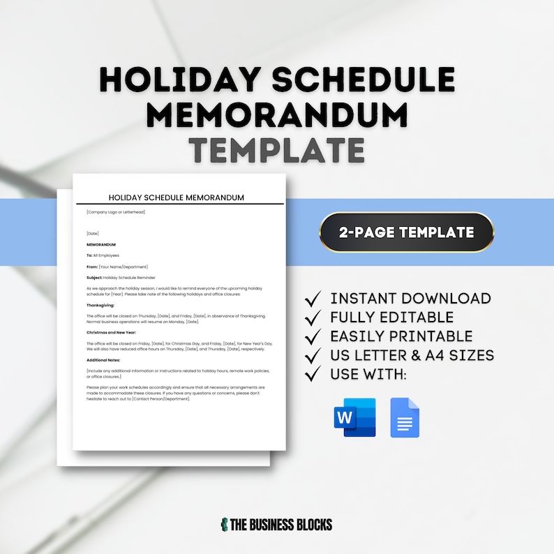 Holiday Schedule Memo Template Company Holiday Memo Format Holiday ...