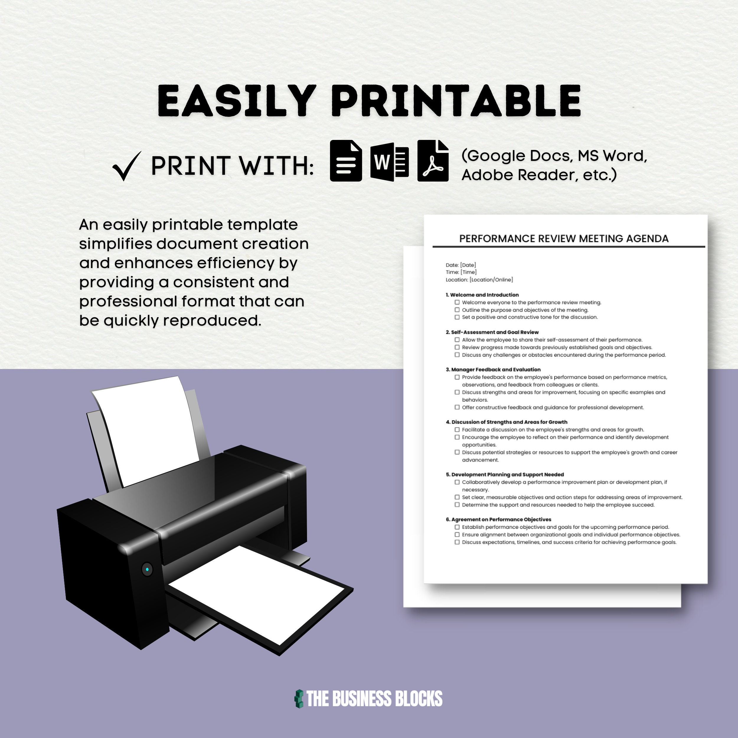 Performance Review Meeting Agenda Template (google Docs, MS Word) - Etsy