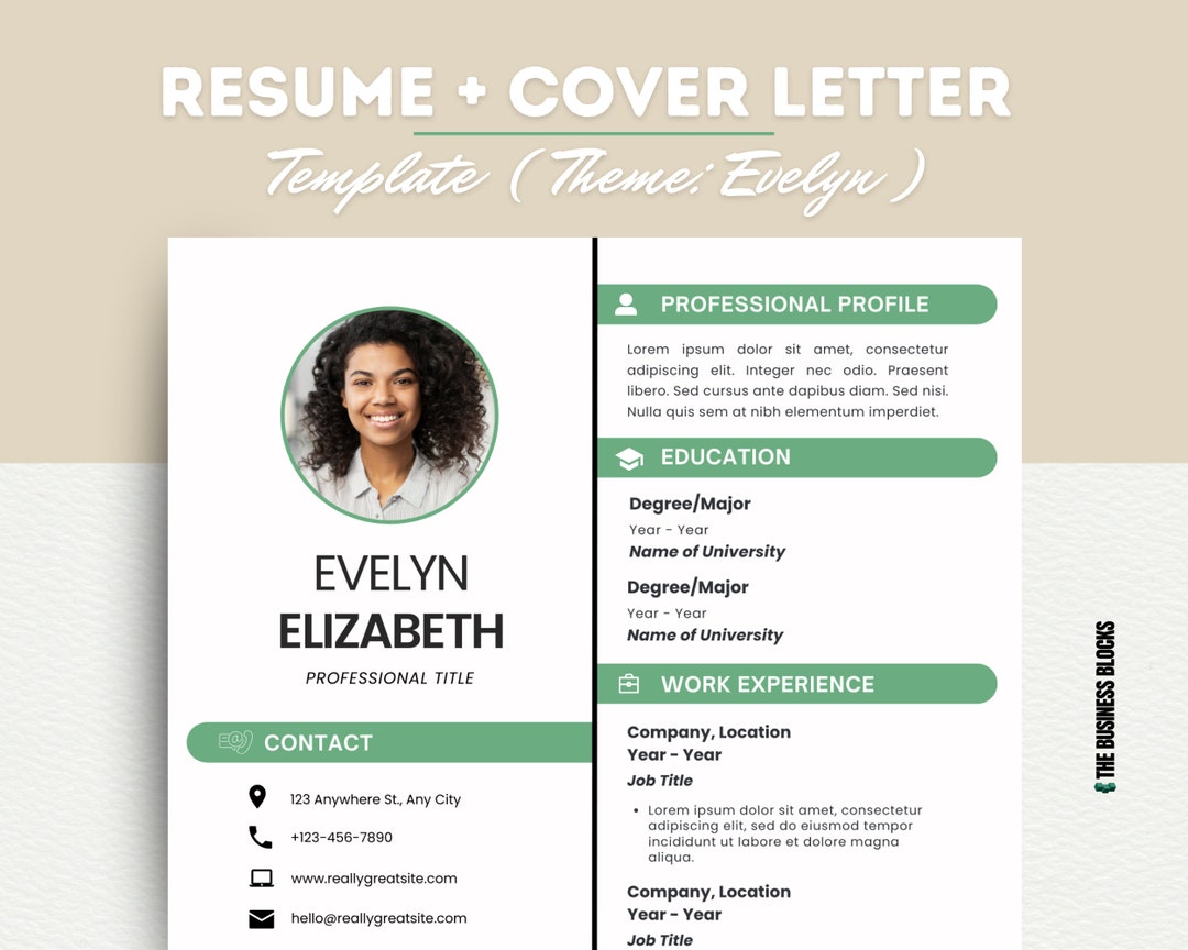 Modern Resume Template: Canva Editable CV, Cover Letter & Business Card ...