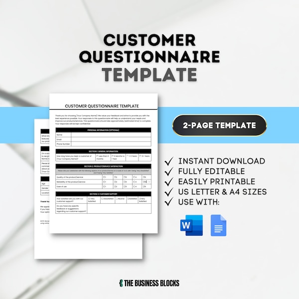 Customer Satisfaction Questionnaire Template - Etsy