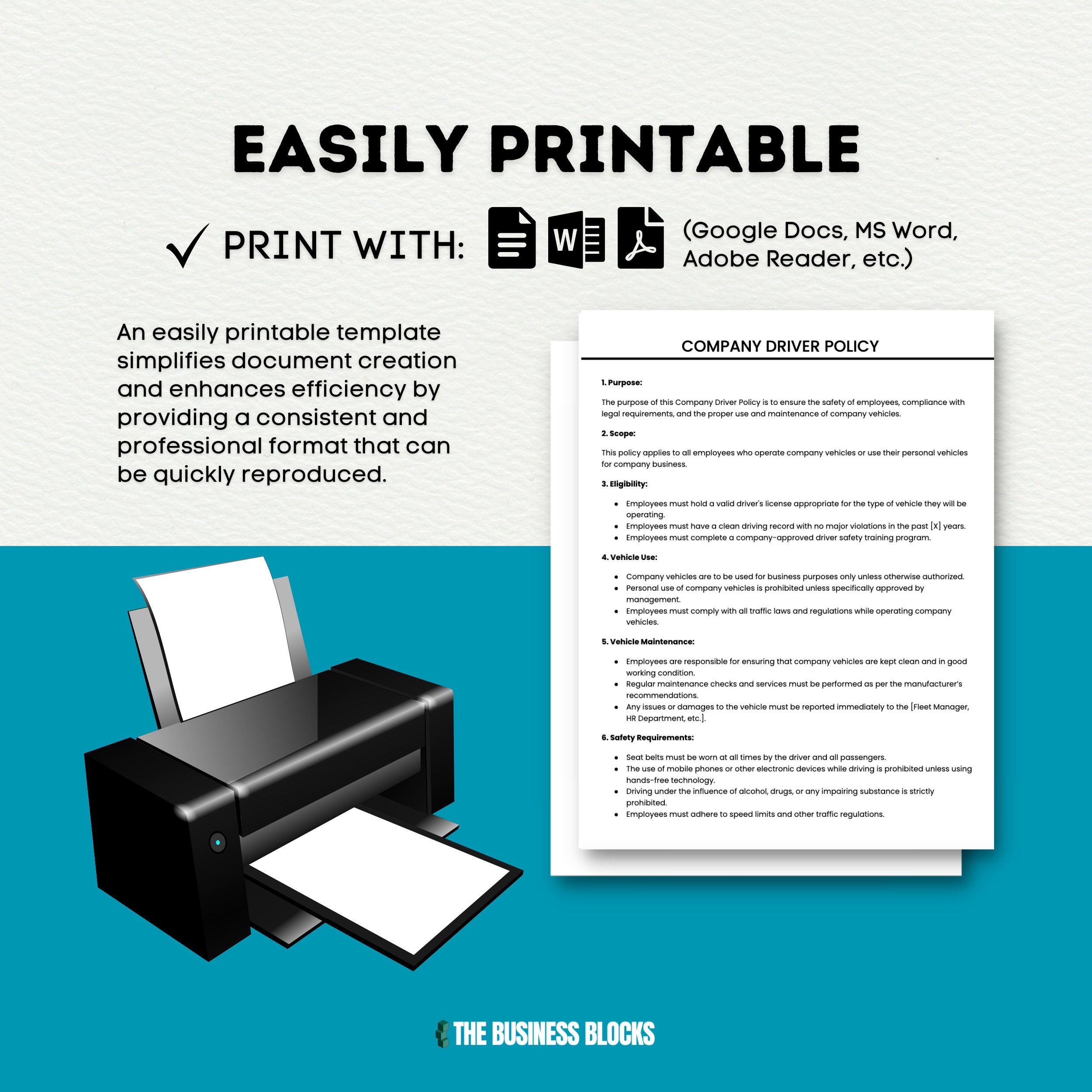 Company Driver Policy Template: Editable HR Document (google Docs, MS Word) - Etsy