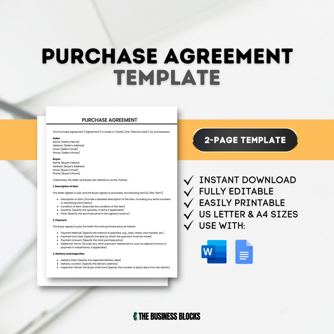 Purchase Agreement Template Contract for Sale of Goods Sale and ...