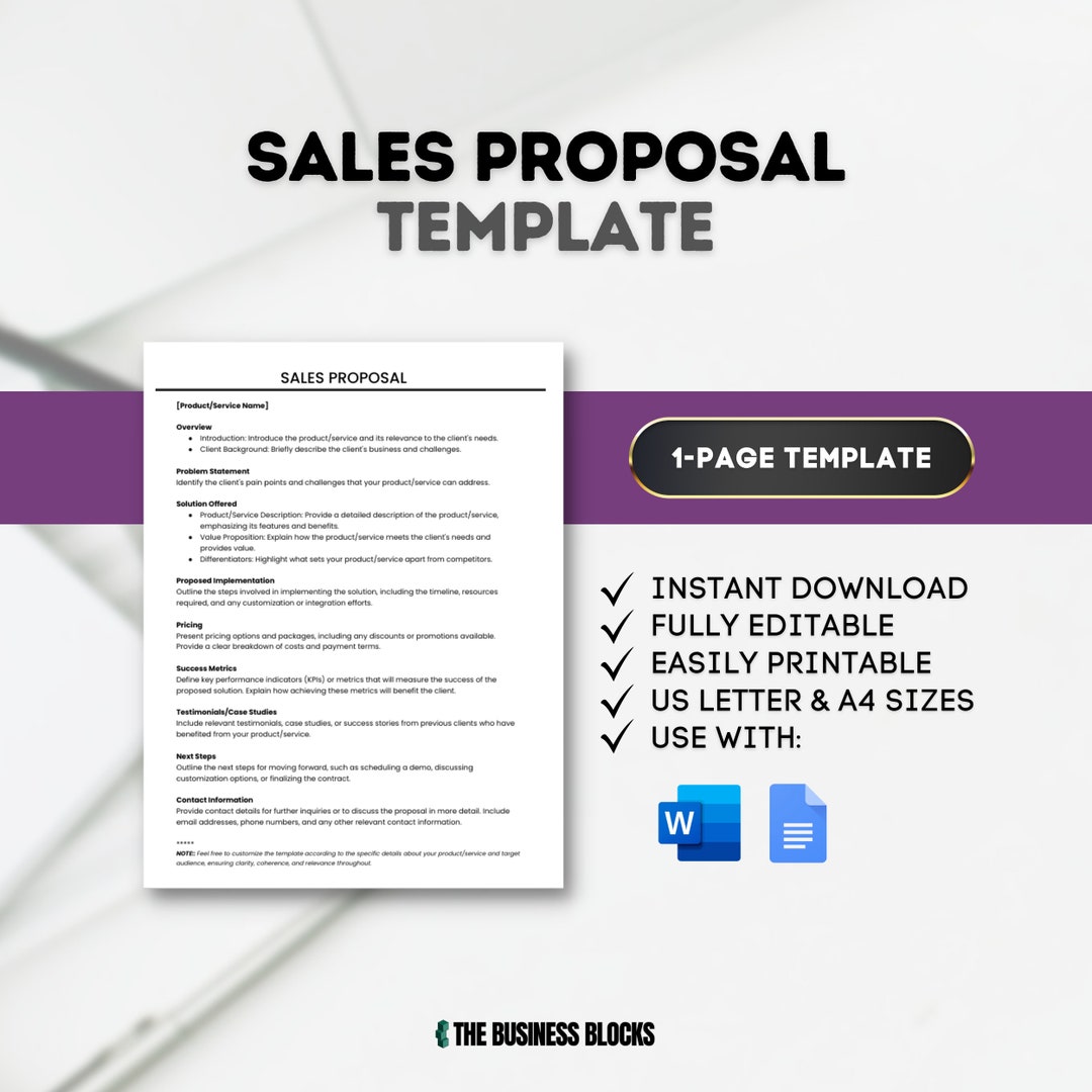 Sales Proposal Template: Business Sales Pitch (google Docs, MS Word) - Etsy