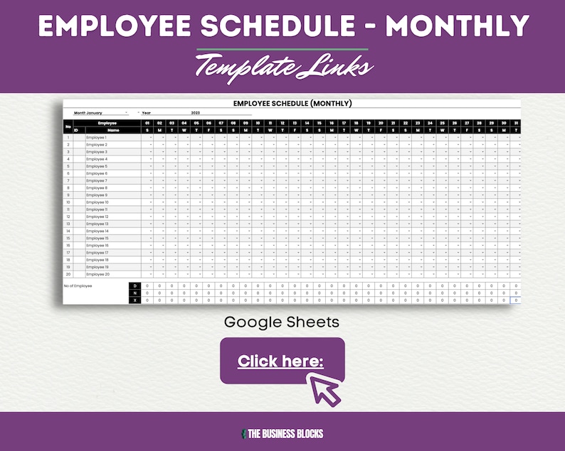 Monthly Employee Schedule Template: Excel & Google Sheets (digital ...
